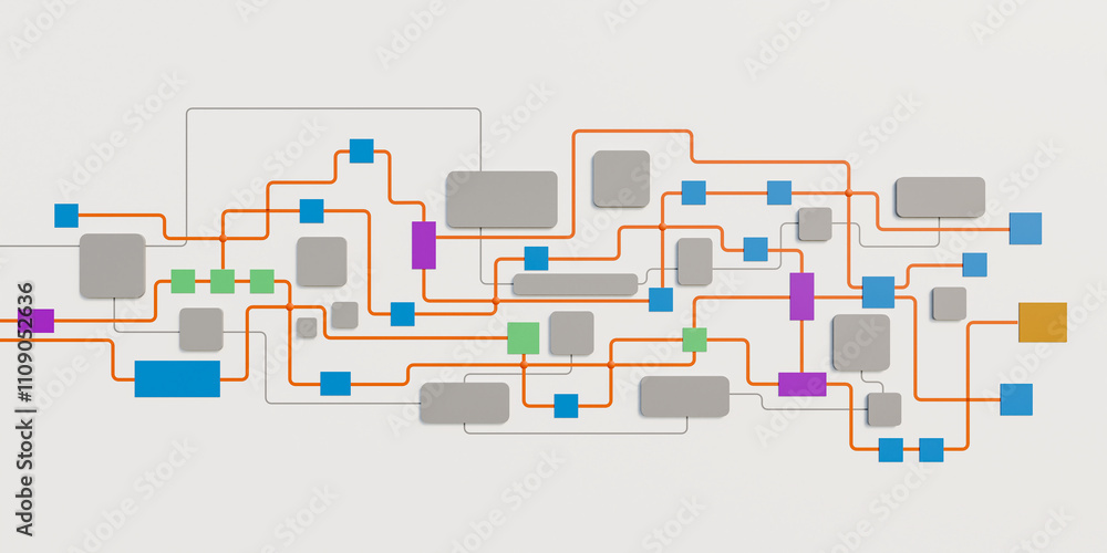 Flow chart, industrial process. Chart with elements, connected lines ...