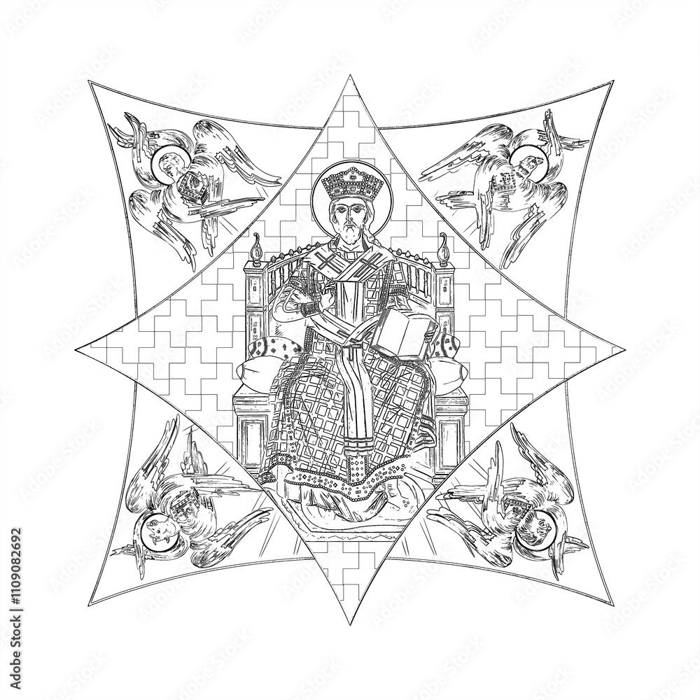 Jesus Christ the greatest Bishop sitting on the throne. Cross dome with ...