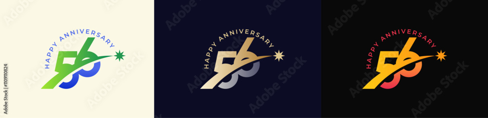Logo Anniversary with Rising star 56th, 56th Happy Anniversary with ...