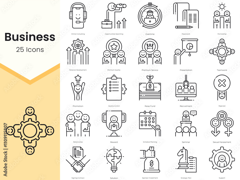 Simple Outline Set of Business Icons. Thin Line Collection contains ...