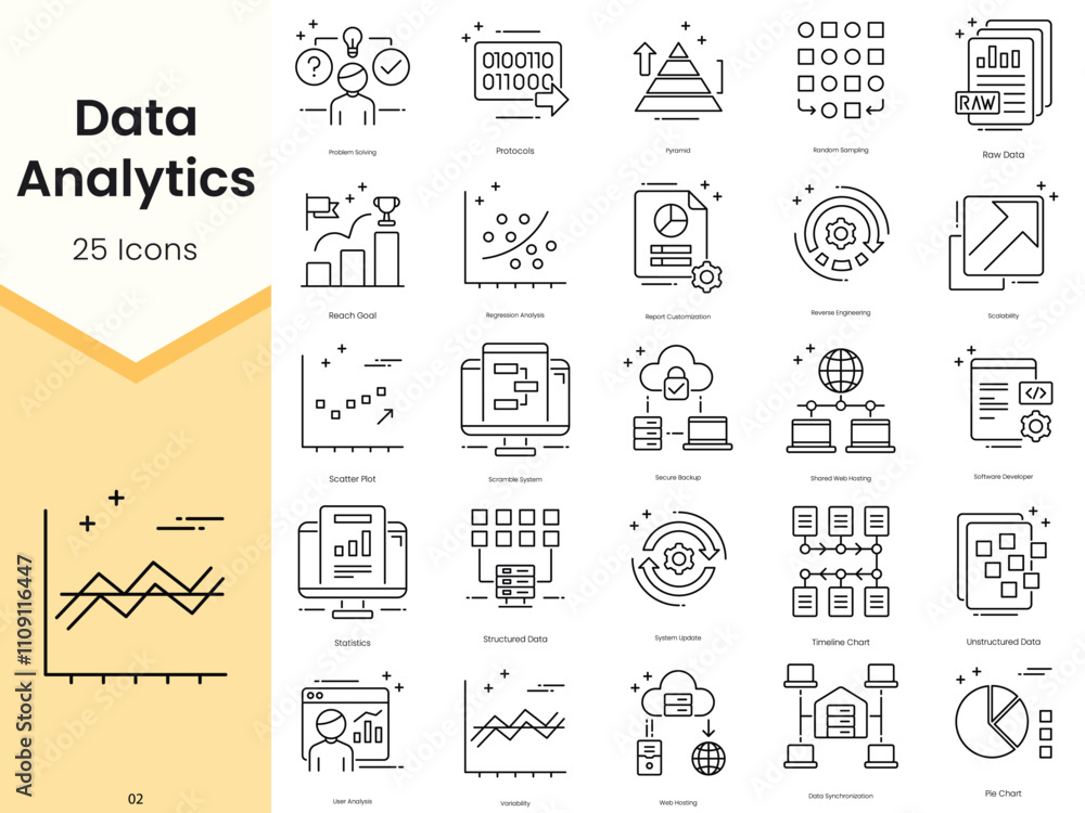 Simple Outline Set of Data Analytics Icons. Thin Line Collection contains such Icons as pyramid ...