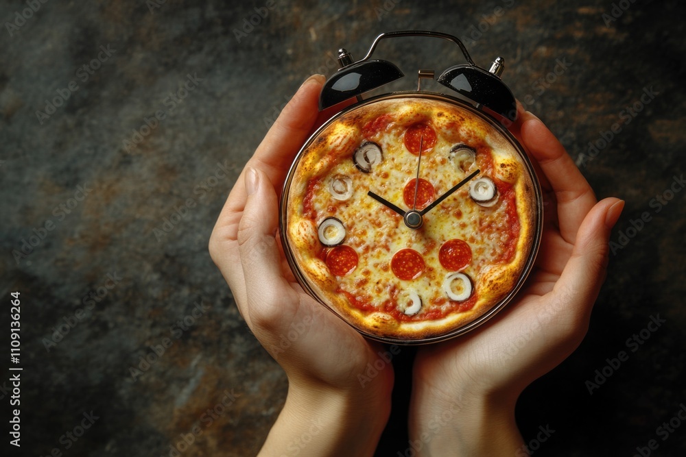 A person holding a unique clock in the shape of a pizza, suitable for ...