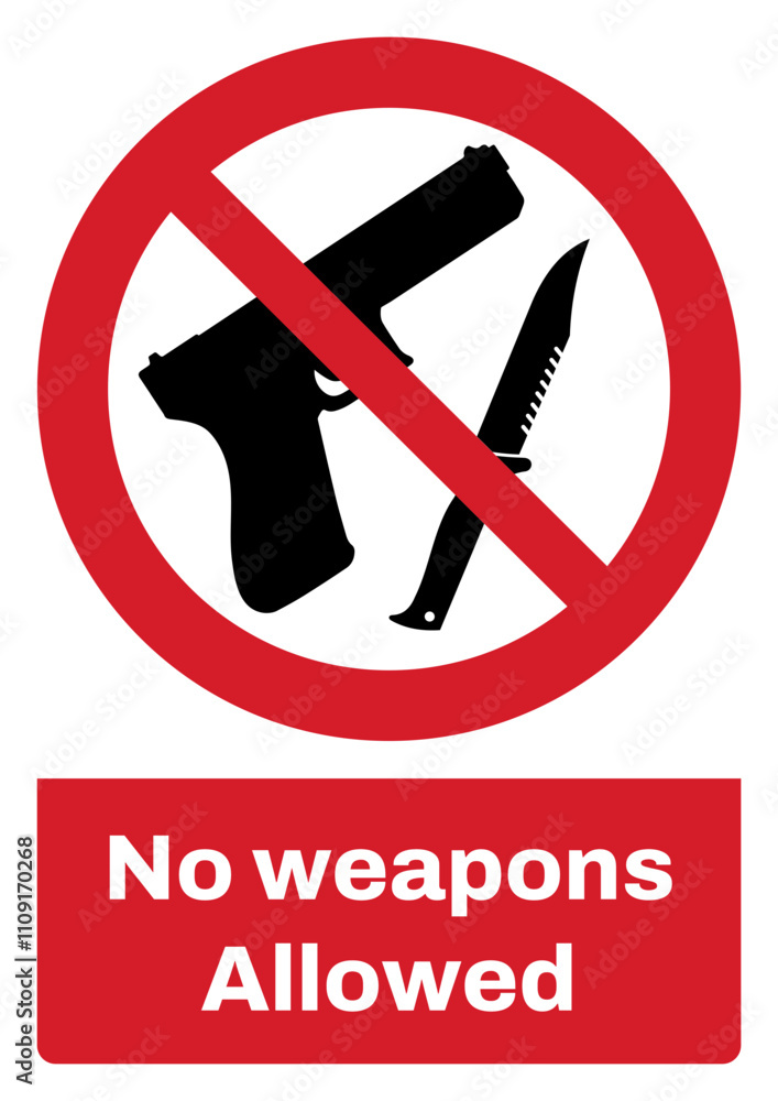 ISO prohibition safety signs sentence case text_no weapons allowed ...