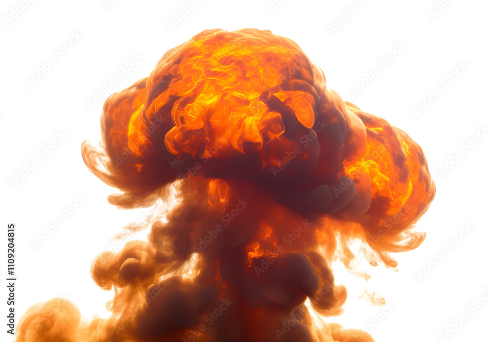 Fiery Orange and White Nuclear Explosion Mushroom Cloud , Dramatic 3D ...