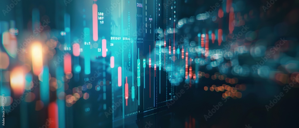 Luminous Blue Candlestick Forex Chart with Transparent Blurred ...