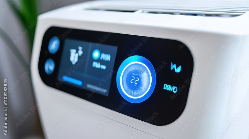 High-tech air conditioner control panel displaying temperature settings ...