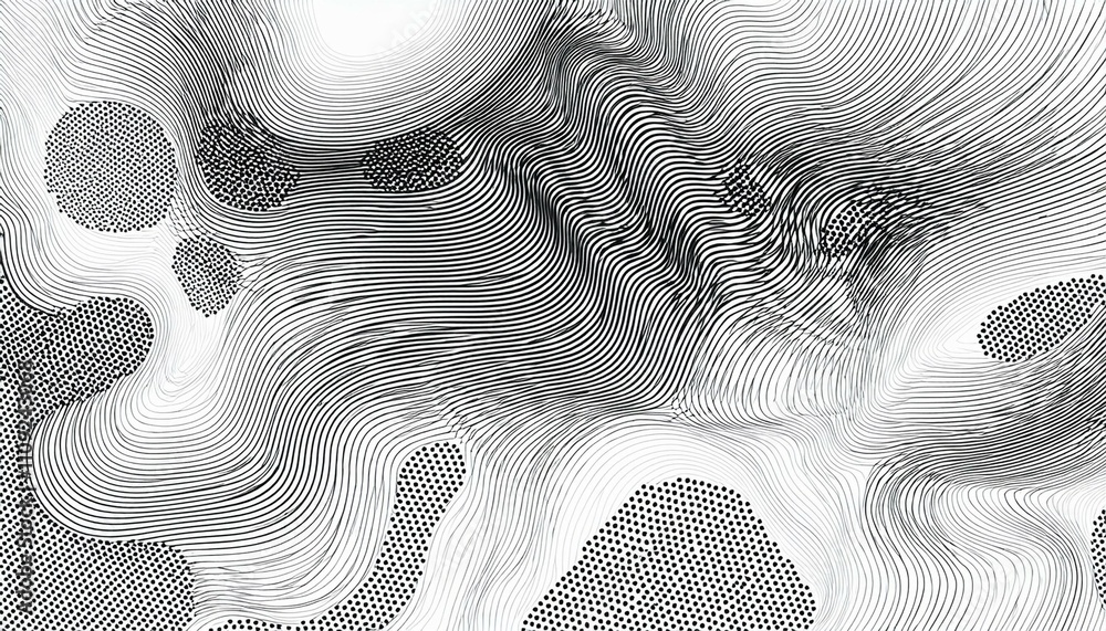 wave relief texture with black halftone circles on a white background ...