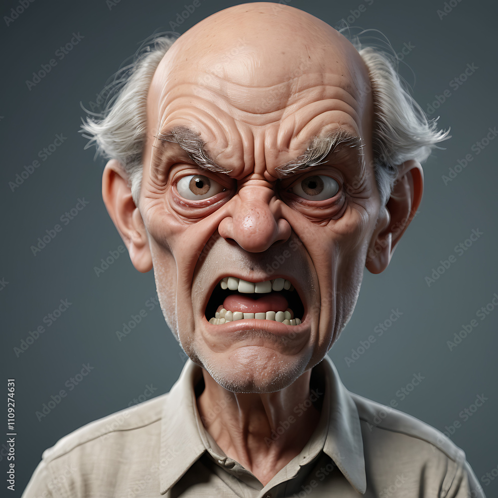 Angry Old Man 3D Render: A Detailed Caricature of a Furious Elderly ...