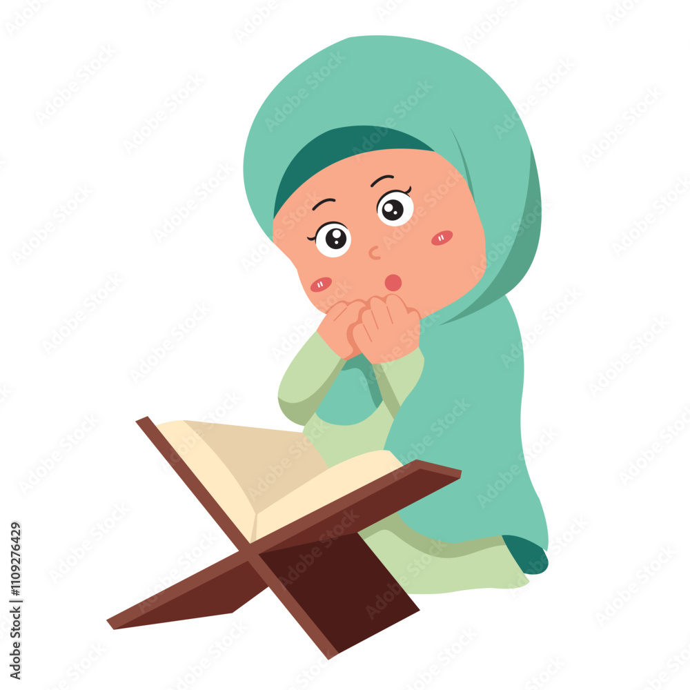 cute girl reading the quran. suitable for religious, spiritual, prayer ...