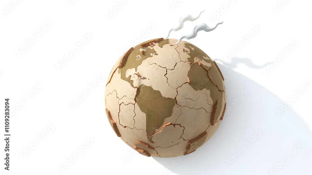 Dry and cracked world globe isolated on white background. Global ...