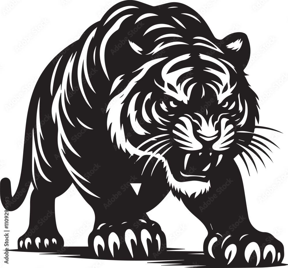 A growling tiger with its head lowered ready to attack vector ...