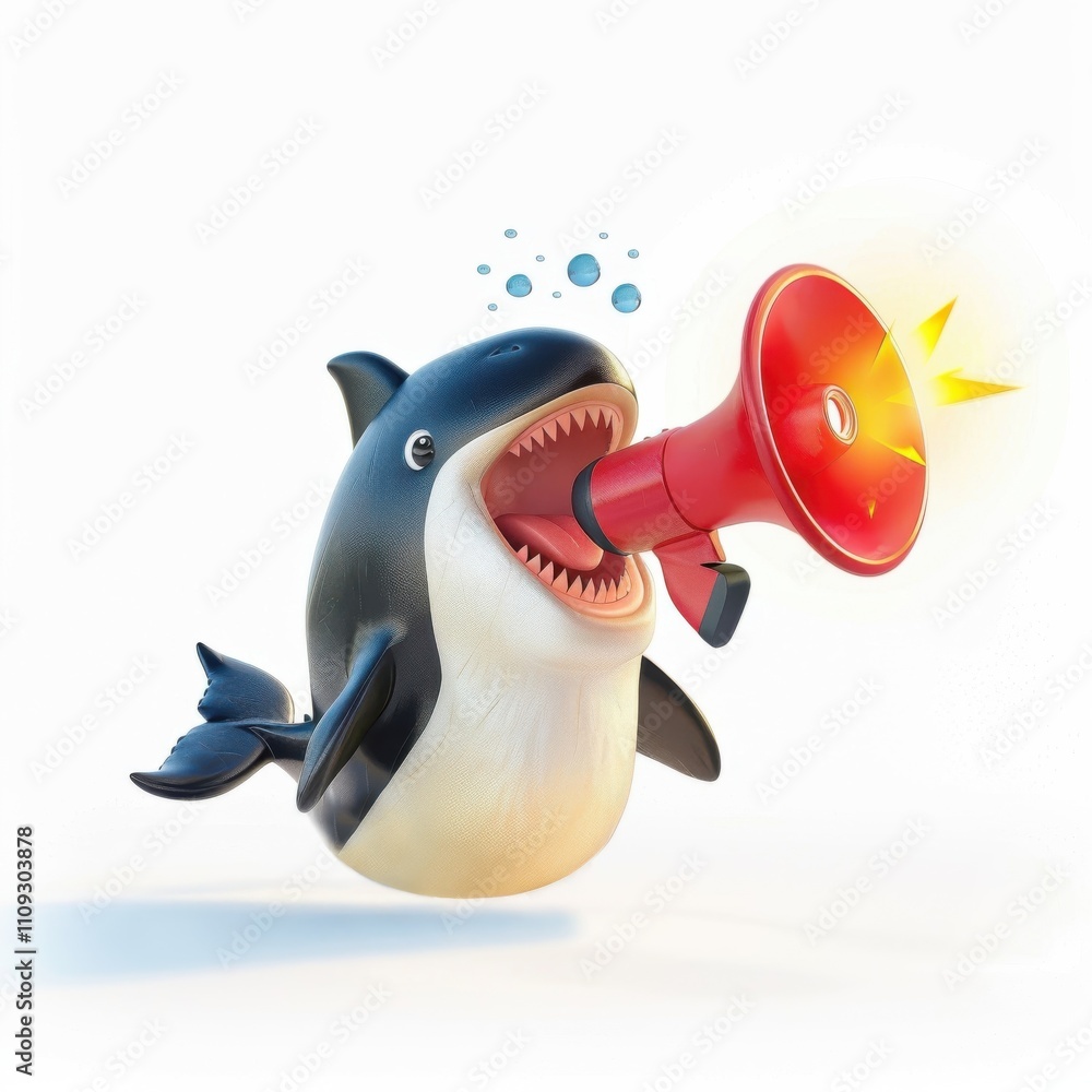 Cute orca holding a red megaphone, ready to make a big splash with its ...