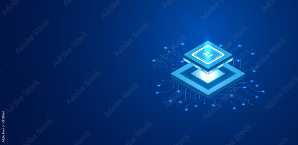 Vector illustration Artificial intelligence logo AI isometric with ...