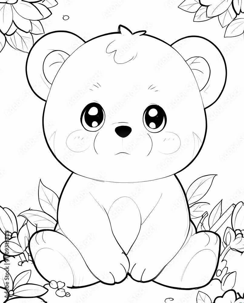 Playful Chibi Bear Line Art Coloring Page with Simple and Fun Details ...