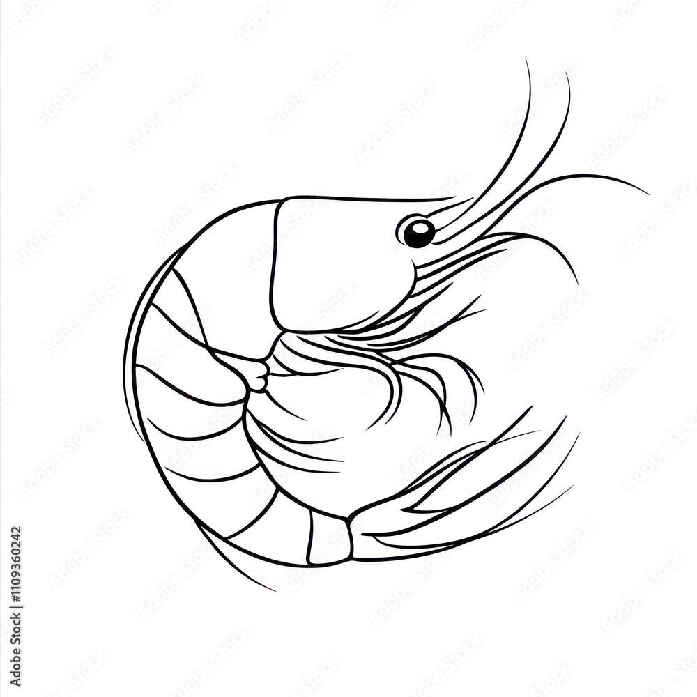 Line art drawing of a shrimp, showcasing its detailed anatomy and ...