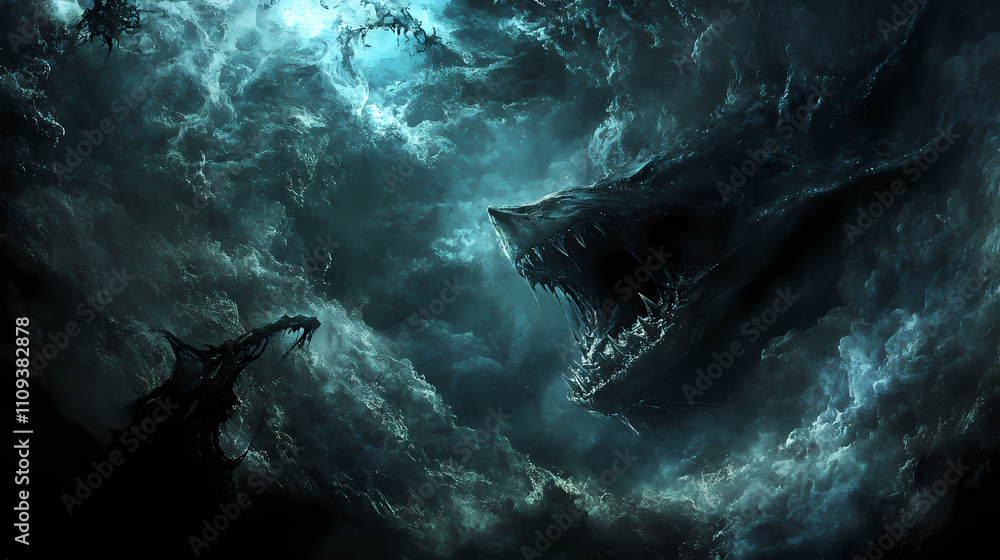 Predator of the deep a fearsome shark in the abyss - an unsettling ...