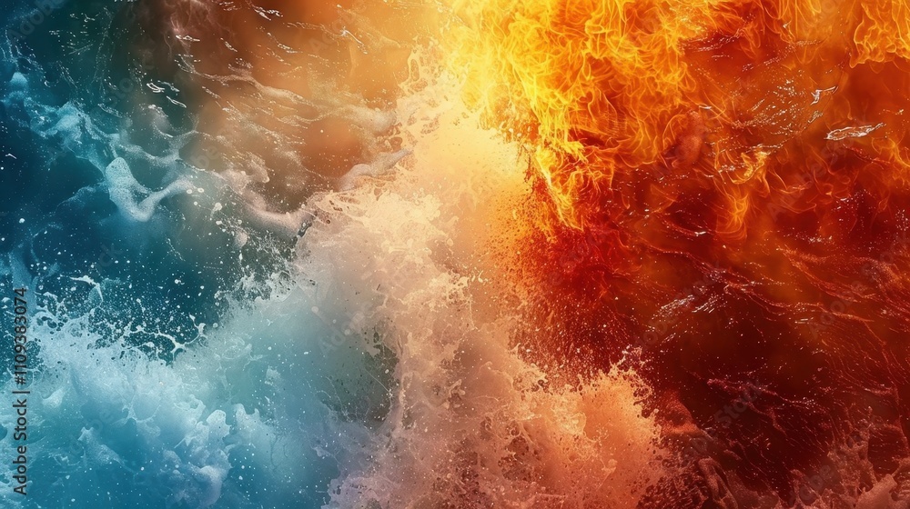 Ice vs fire in abstract art, a striking vs flowing design of cold water ...