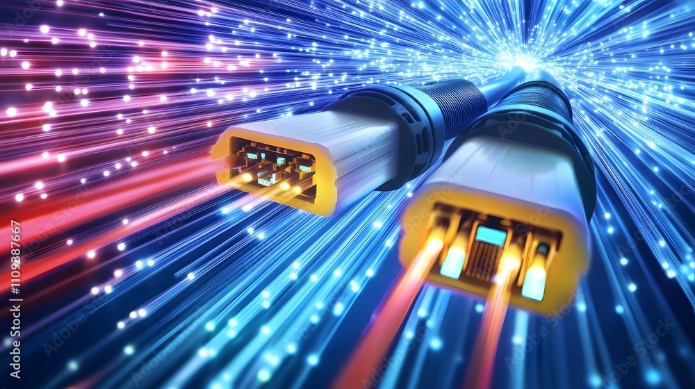 Illustration of fiber optic cables transmitting data with remarkable ...