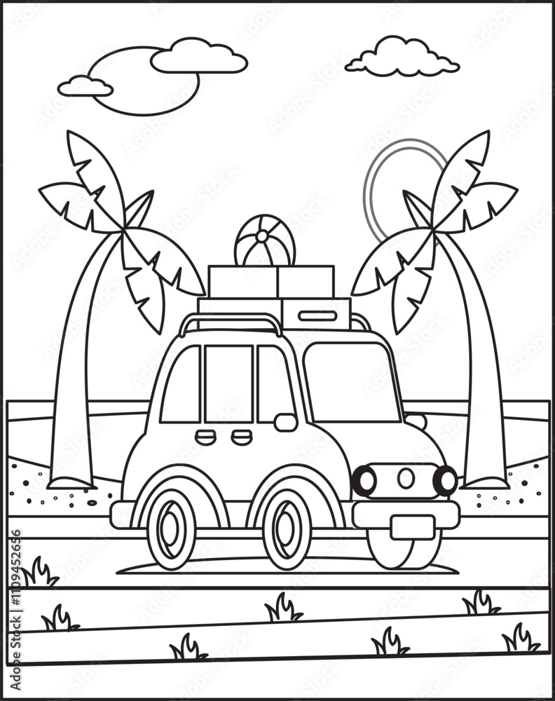 Car cartoon. Car coloring page. Transport cartoon For Kids. Stock ...