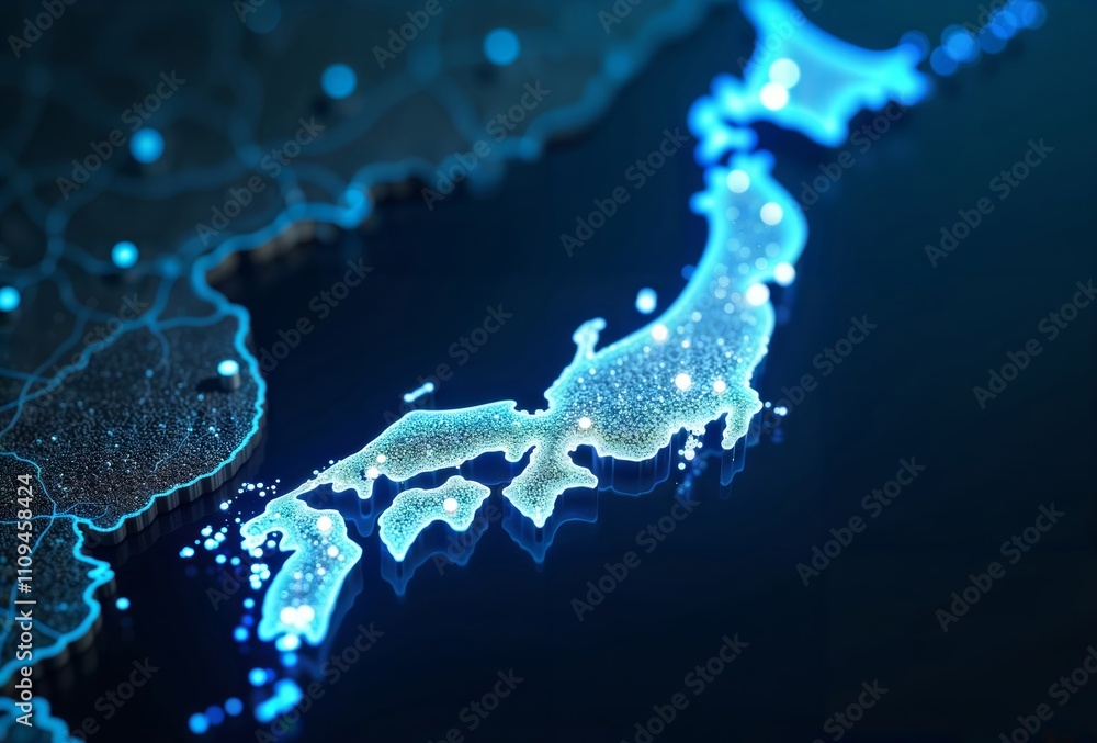 Ilustração Digital map of Japan. Futuristic glowing outline of Japan ...