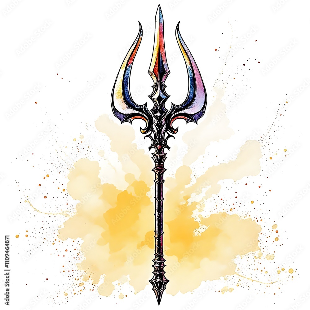 Lord Shiva's trident, Trishul, hand-drawn color grading illustration, Shiva God Trishul Trident ...