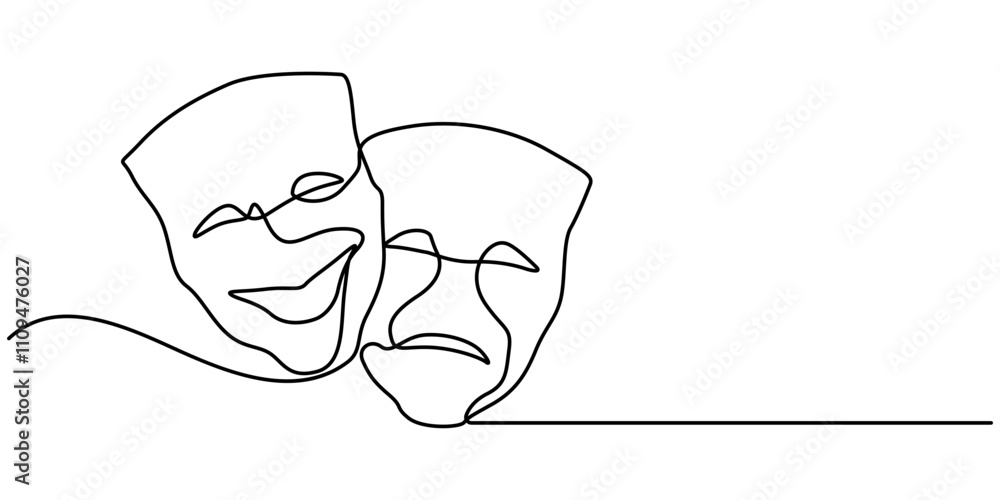Theater Sign Line Icon Editable Stroke, Greek mask one line drawing ...