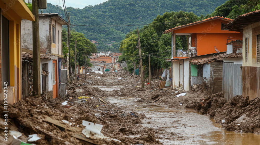 Mudslide devastating residential area after heavy rainfall, leaving ...