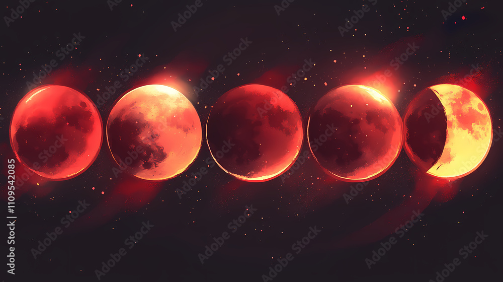Red moon phases isolated transparent background. Eclipse. Illustration ...