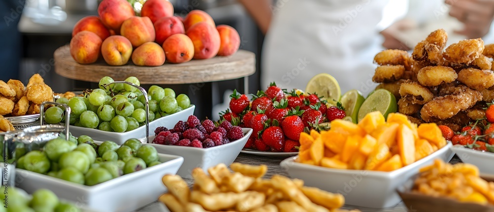 A comparison of a healthy catering buffet with fresh fruits and ...