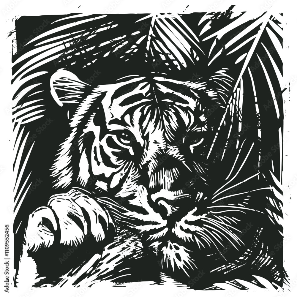 Tiger hiding in the jungle, vector Stock Vector | Adobe Stock