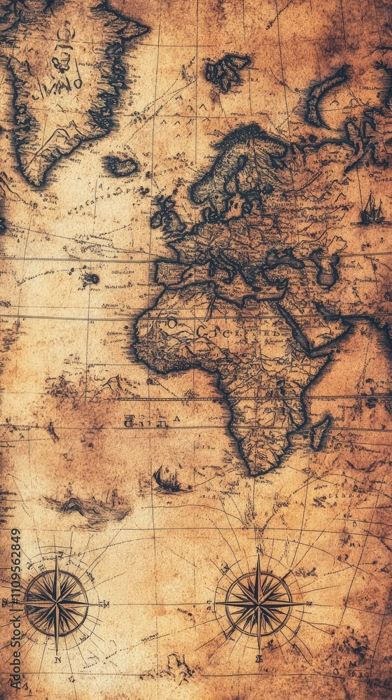 Vintage Earth Toned Map, a detailed illustration exuding adventure ...