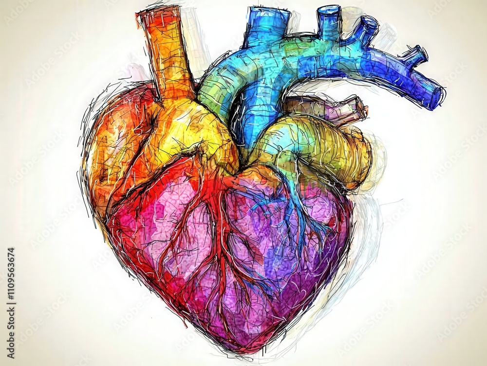 Minimalist outline of a human heart against a white background with ...