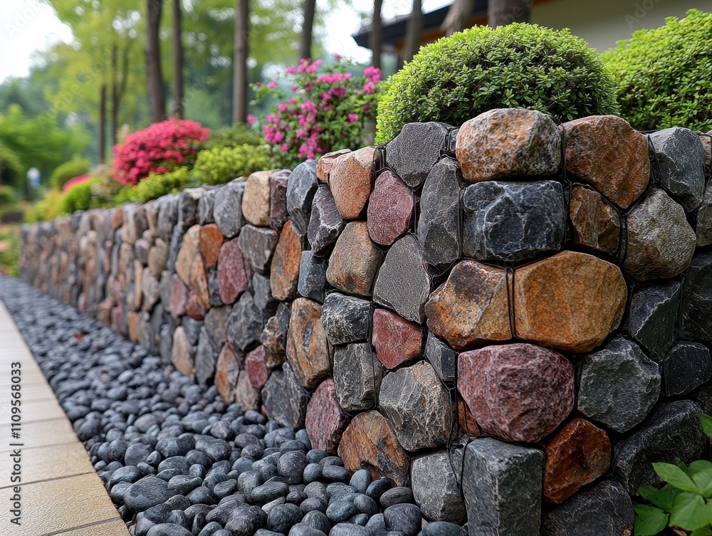 Gabion Stone Fence, Retaining Wall Gabion Baskets, Stones in Wire Mesh ...