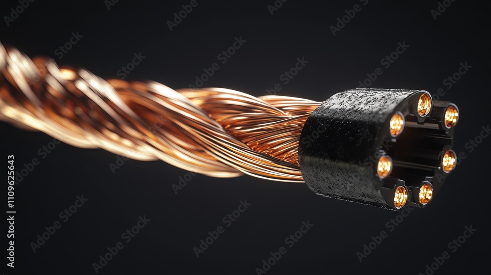 This 3D illustration depicts an armored submarine copper electric cable ...