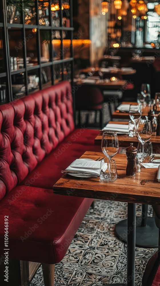 Cozy and Elegant Restaurant Interior with Warm Lighting, Plush Red ...