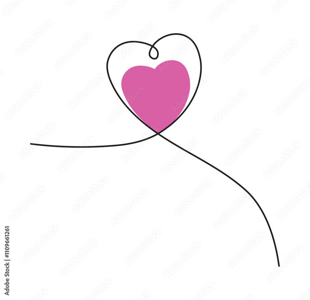 One continuous drawing of two hearts with red color love sign. Thin ...