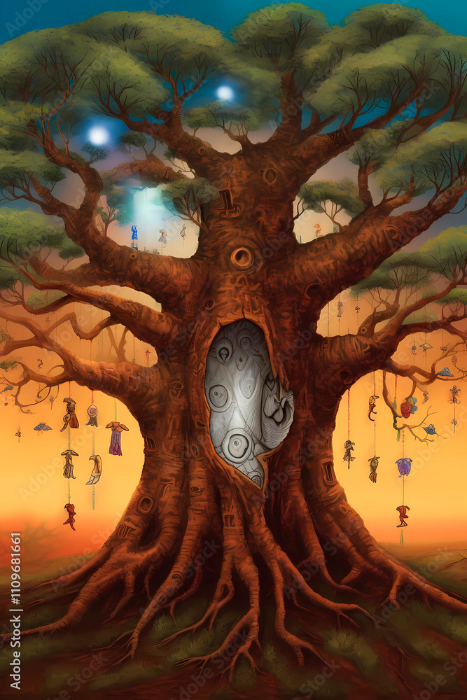 Tree of shamans. Tree of sacred spirits. AI generation Stock ...