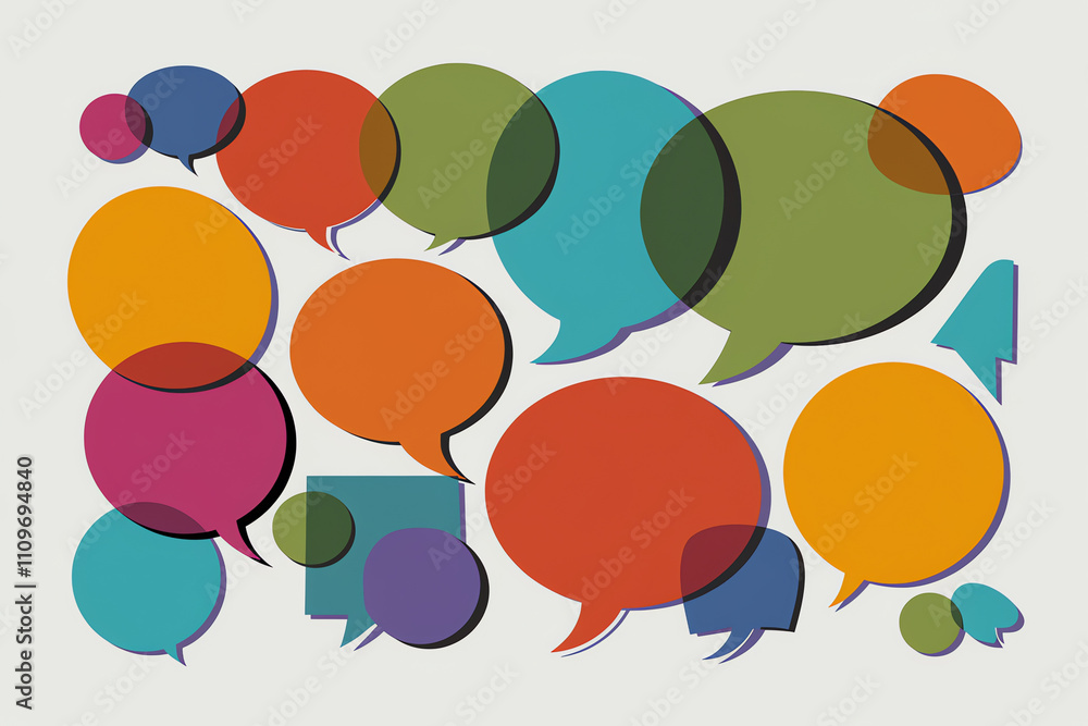 Colorful speech bubbles in various sizes and colors on a light ...