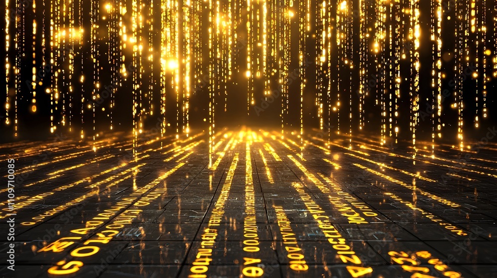 Futuristic Digital Matrix with Flowing Golden Code Backdrop for Tech ...