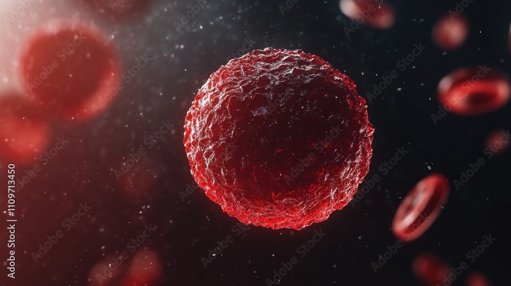 Detailed visualization of a human red blood cell in a microscopic view ...