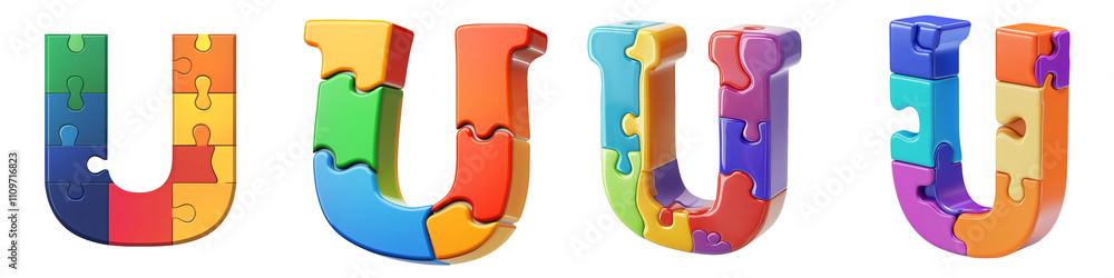 Alphabet U, made with puzzle pieces, Logo design, letter, isolated on a ...
