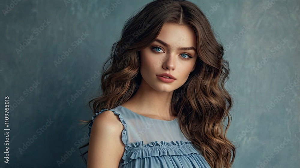 Female, 25 years old, beautiful, wavy semi-long hair, hair, Blue eyes ...