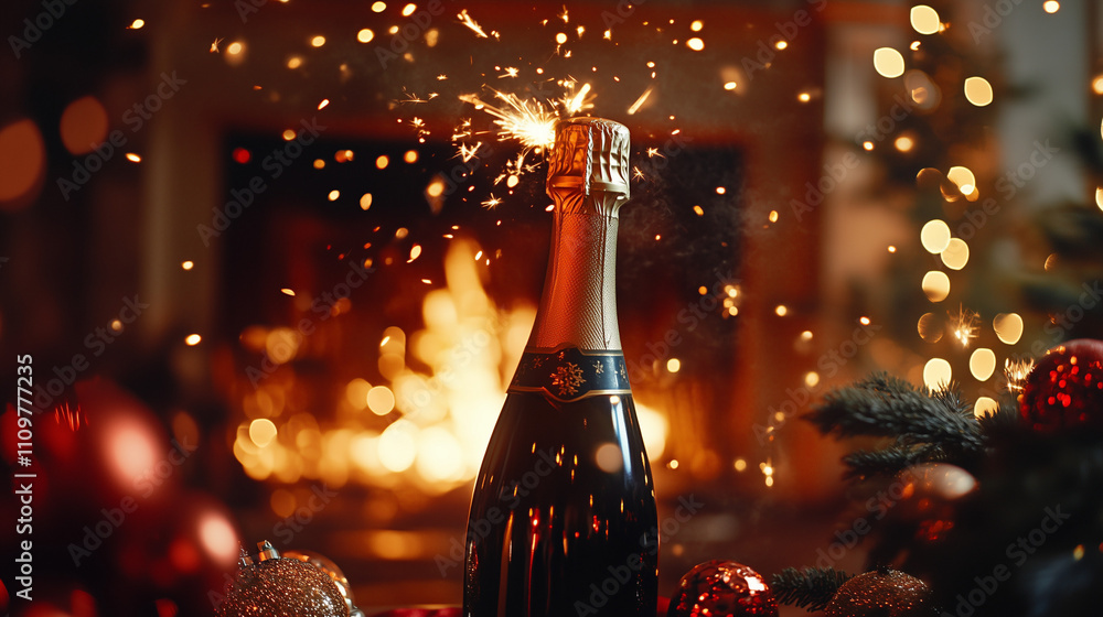 A bottle of champagne popping with fizz and bubbles, capturing the ...