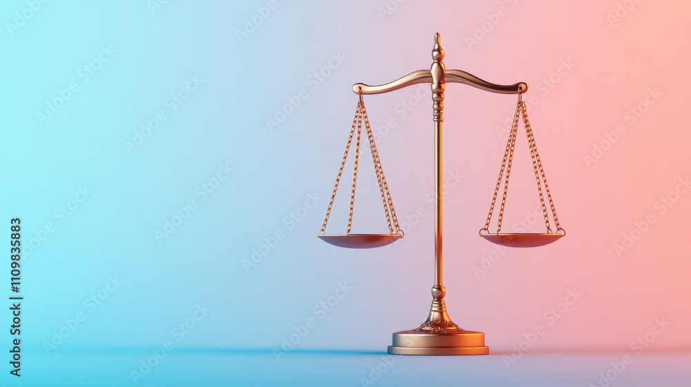golden scale balances perfectly against gradient background ...