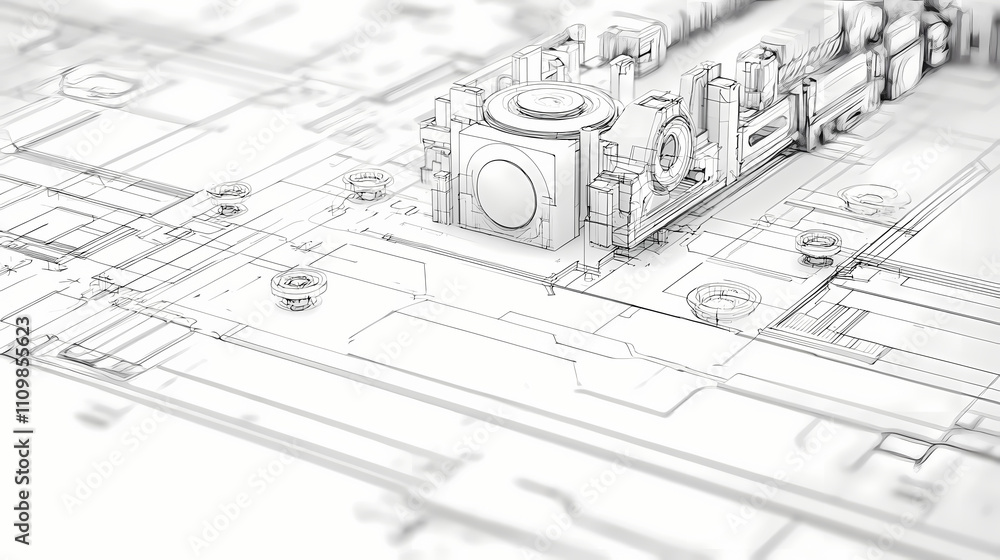 Futuristic mechanical project blueprint, technical documentation ...
