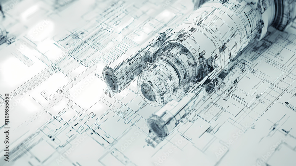 Futuristic mechanical project blueprint, technical documentation ...