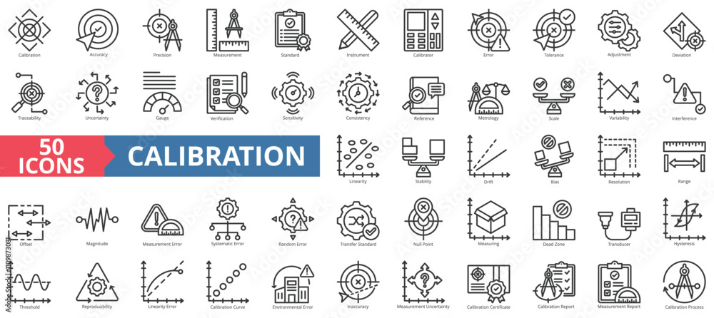 Calibration icon collection set. Contain accuracy, precision ...