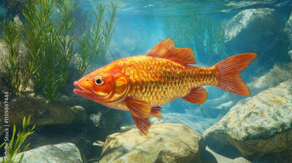 Amphilophus labiatus fish in a natural underwater habitat, bright ...