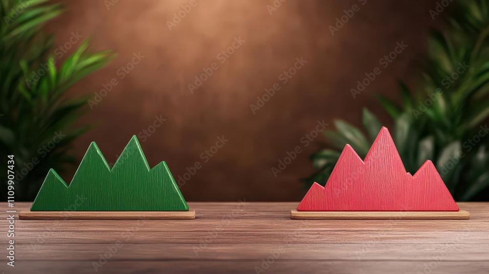 A comparative chart showing revenue growth in green and declining ...