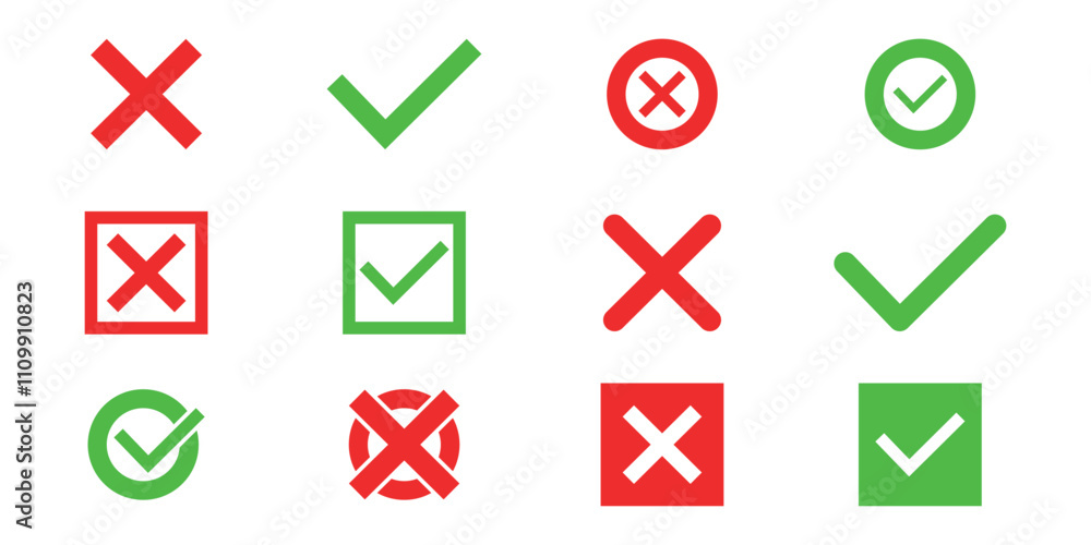 check and cross marks icons for validation and approval, checkmark, check cancel, check list ...